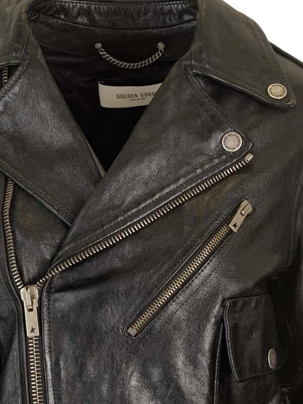 GOLDEN GOOSE Distressed Leather Biker Jacket