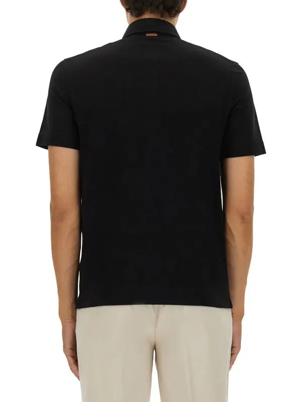 Zegna Cotton Polo Shirt With Pocket - Black