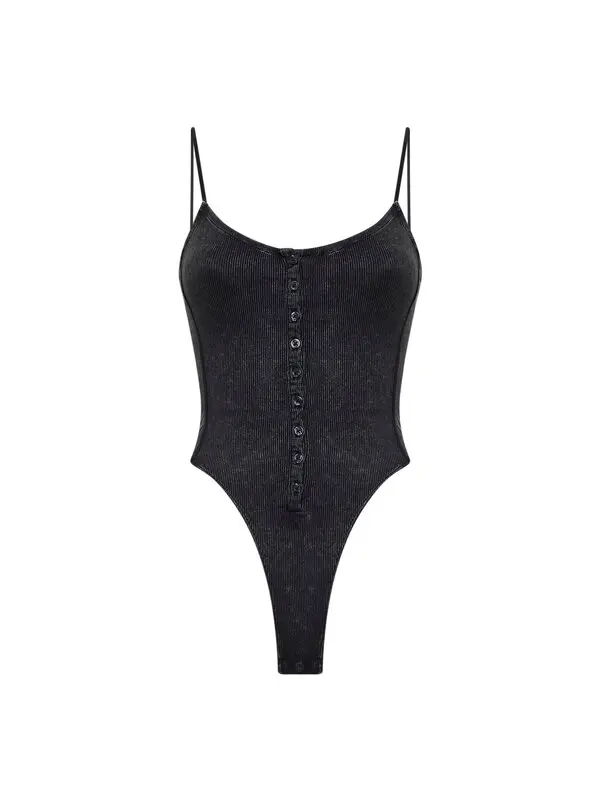 DIESEL® Dark Grey Marbled Ribbed Jersey T-ley Bodysuit - Multicolor