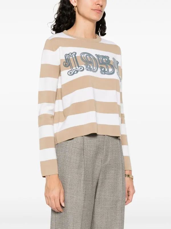 Max Mara Striped Wool Crew Neck Long Sleeve Sweater - Multicolor