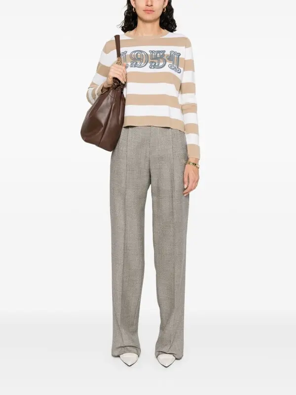 Max Mara Striped Wool Crew Neck Long Sleeve Sweater - Multicolor