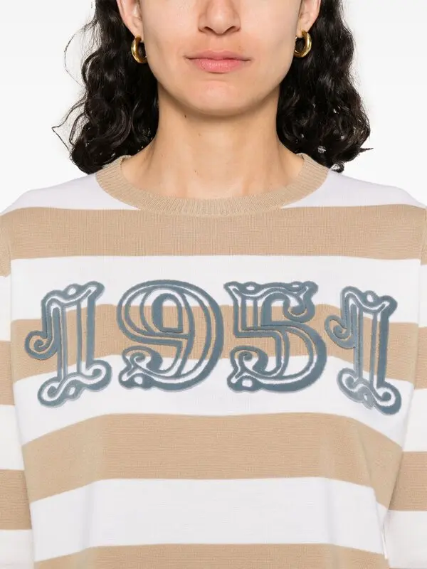 Max Mara Striped Wool Crew Neck Long Sleeve Sweater - Multicolor