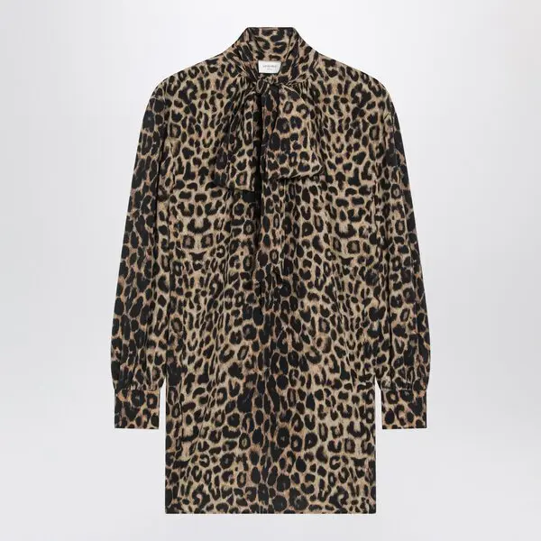 Saint Laurent Leopard Print Silk Mini Dress