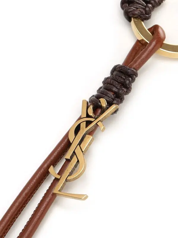 Saint Laurent Lambskin Leather Keyring With Monogram Charm - Brown
