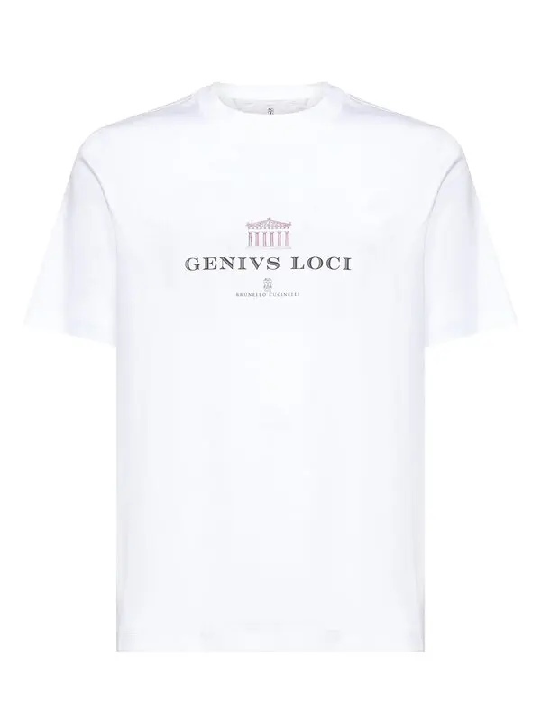 Brunello Cucinelli White Jersey Printed Crewneck T-shirt - Multicolor