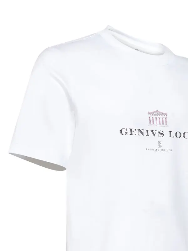 Brunello Cucinelli White Jersey Printed Crewneck T-shirt