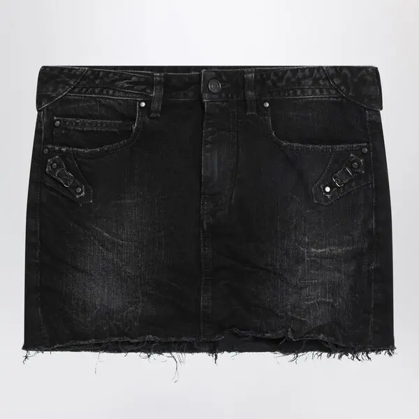 Balenciaga Mini Skirt In Washed Denim - Black