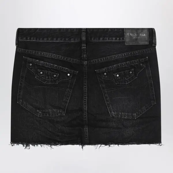 Balenciaga Mini Skirt In Washed Denim - Black