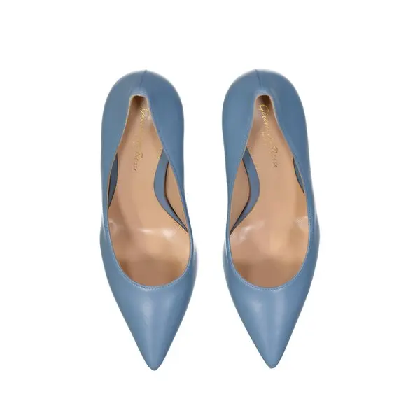 GIANVITO ROSSI Leather Pointed Toe Pumps - Blue