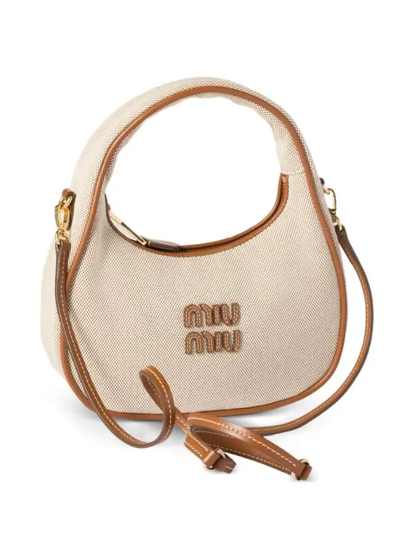 Miu Miu Wander Canvas And Leather Small Hobo Bag