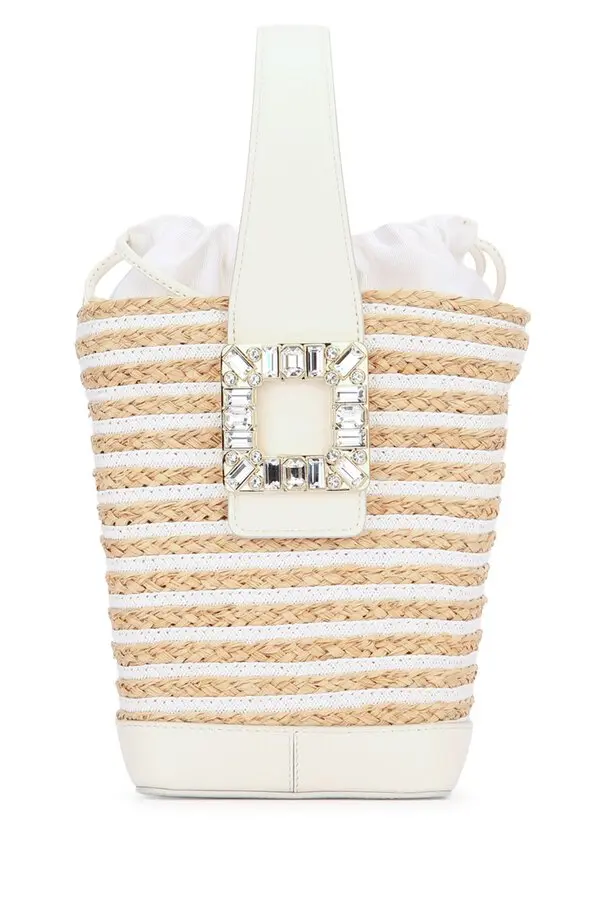 ROGER VIVIER Mini Viv' Skate Bucket Bag In Raffia - Multicolor