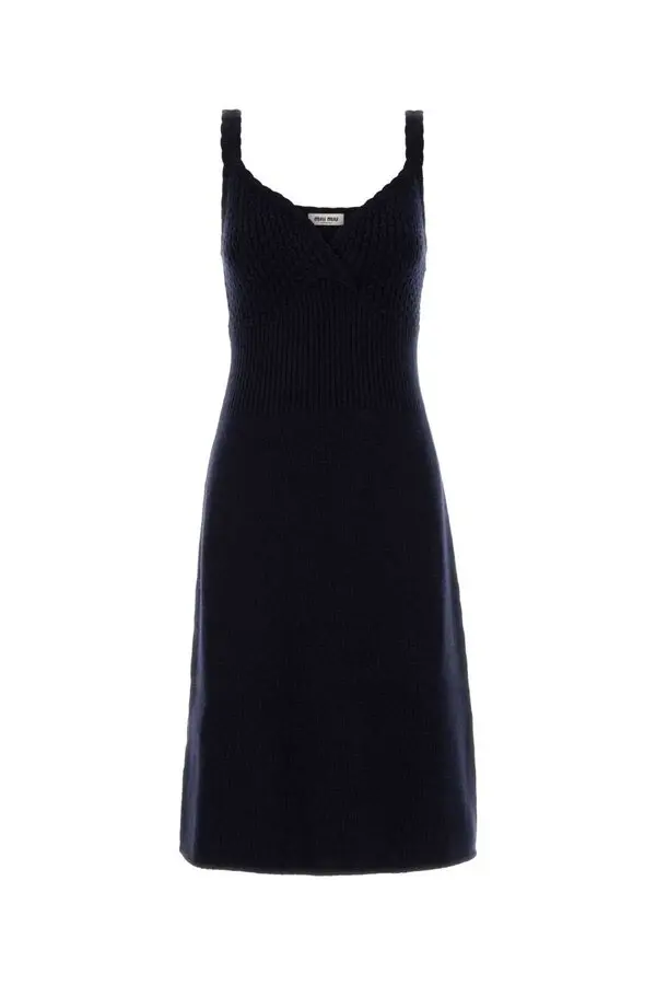 Miu Miu Navy Wool Knit Dress - Blue