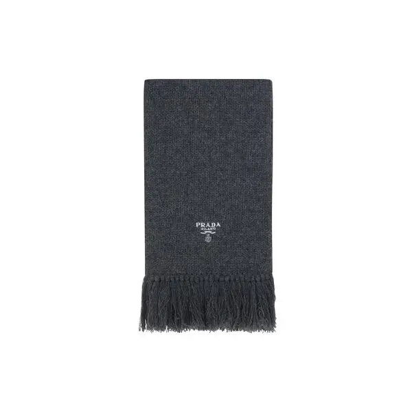 Prada Cashmere Logo Scarf - Gray