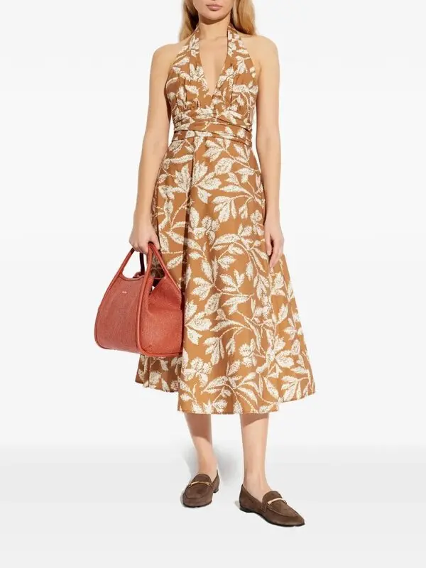 Max Mara Cotton Halterneck Printed Midi Dress