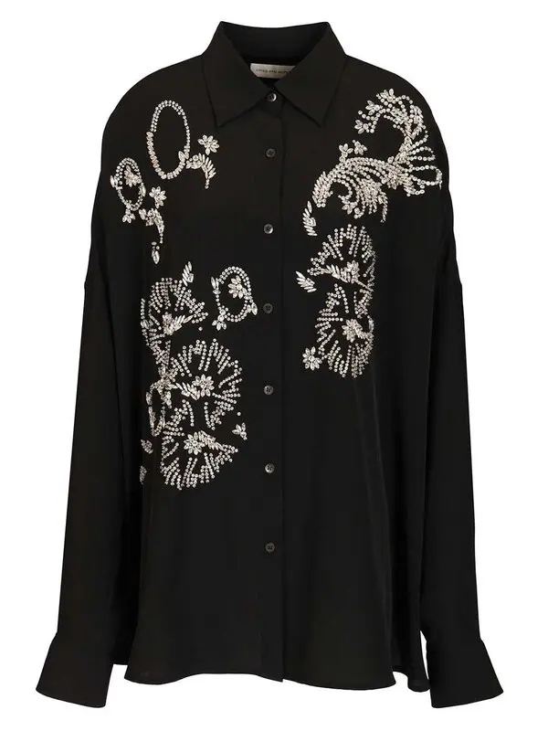 Dries Van Noten Oversized Crystal Embellished Shirt - Black