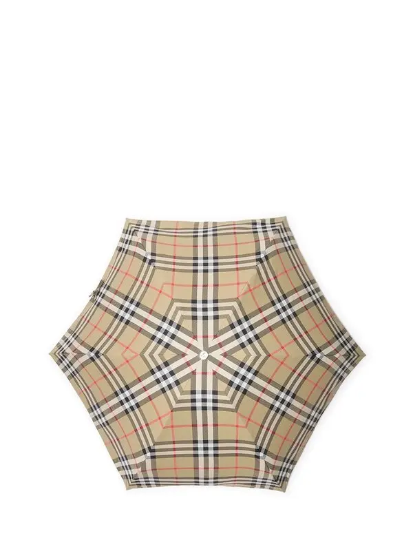 Burberry Check Folding Umbrella With Wooden Handle