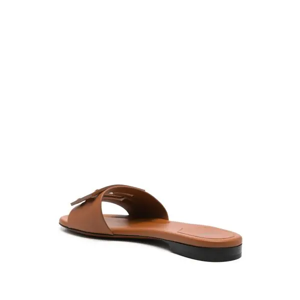 Fendi Calf Leather Slides With Ff Baguette Motif - Brown