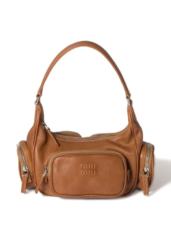 Miu Miu Leather Shoulder Bag With Embossed Logo - Multicolor
