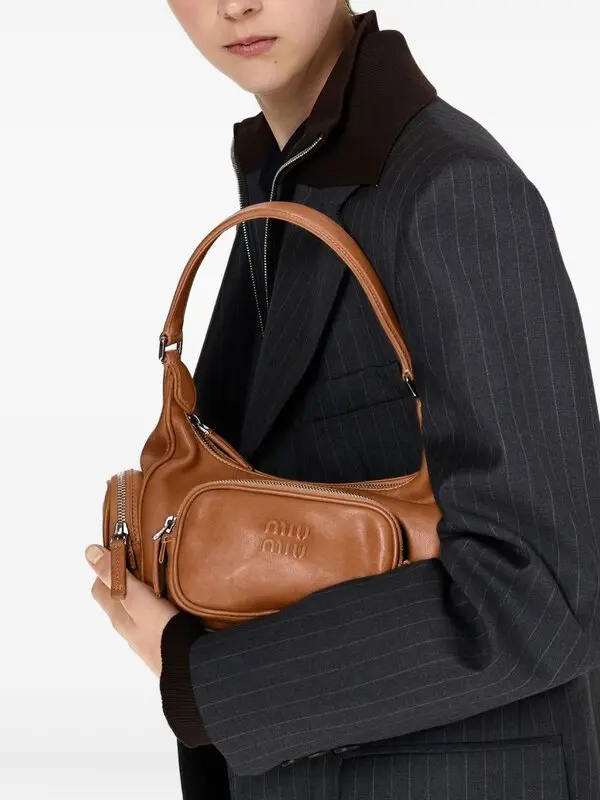 Miu Miu Leather Shoulder Bag With Embossed Logo - Multicolor