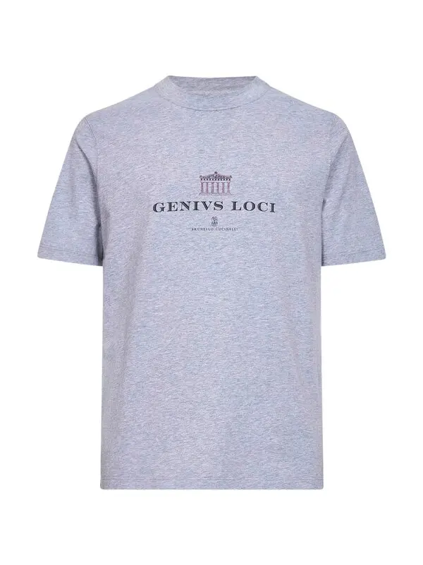 Brunello Cucinelli Grey Jersey Printed Crewneck T-shirt - Multicolor
