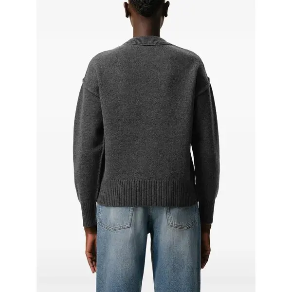 AMI Paris Heather Grey Wool Knit Crew Neck Jumper With Intarsia Heart