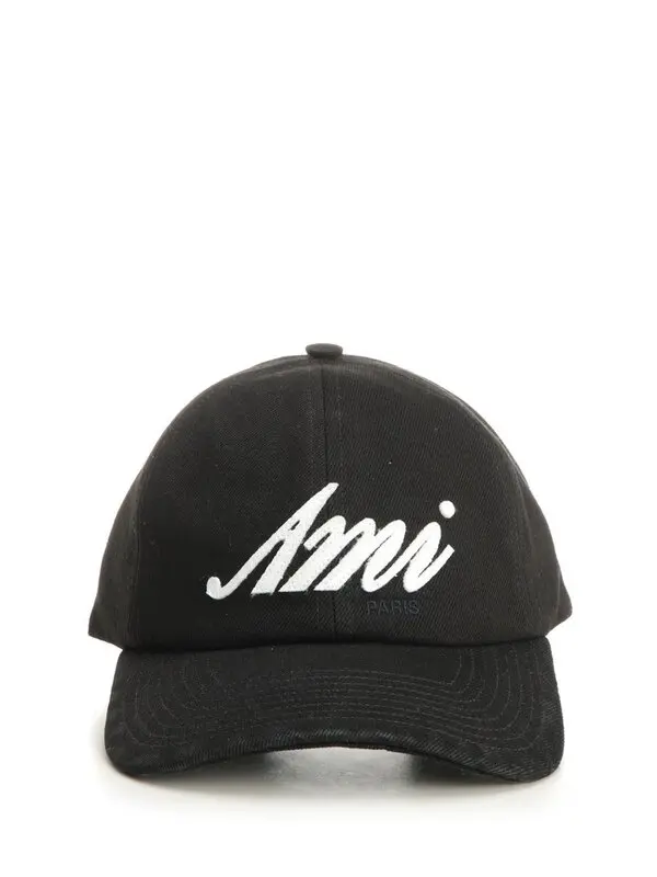 Ami Embroidered Cotton Baseball Cap - Black