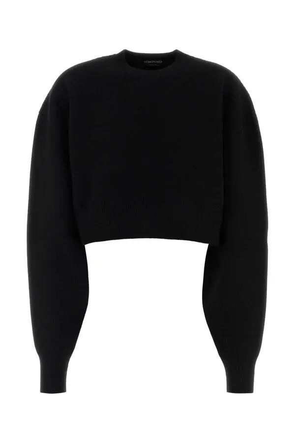 TOM FORD Wool Blend Oversized Cropped Sweater - Black