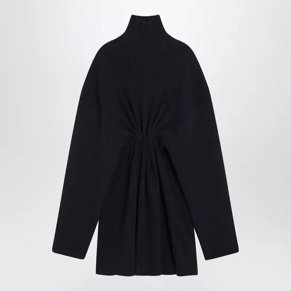 Balenciaga Ribbed Wool Cotton Blend Mini Dress - Blue