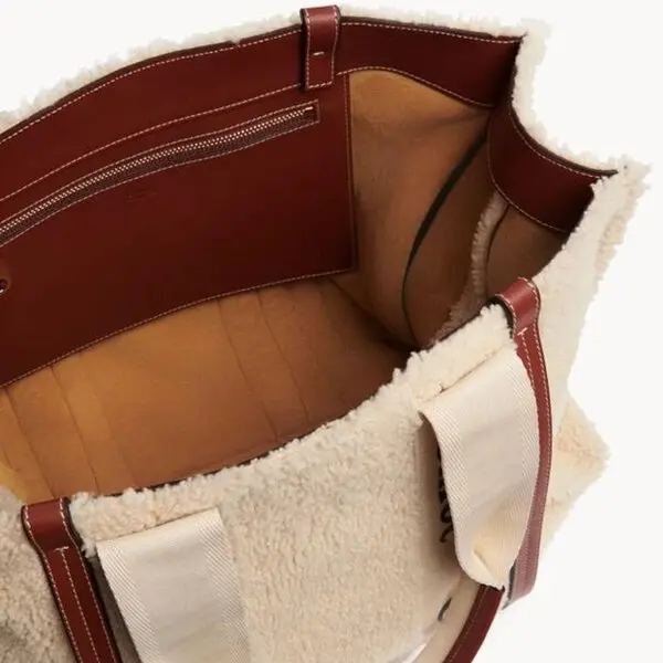 Chloé Woody Shearling Tote Bag - Cream