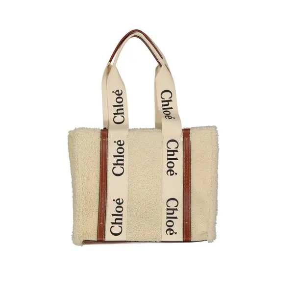 Chloé Woody Shearling Tote Bag - Cream