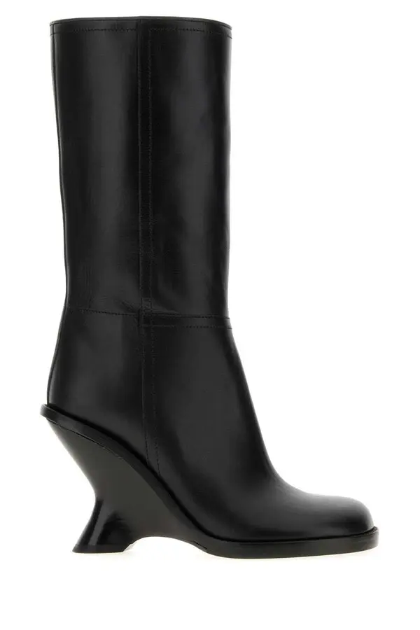 Dries Van Noten Leather Boots With Sculptural Heel - Black