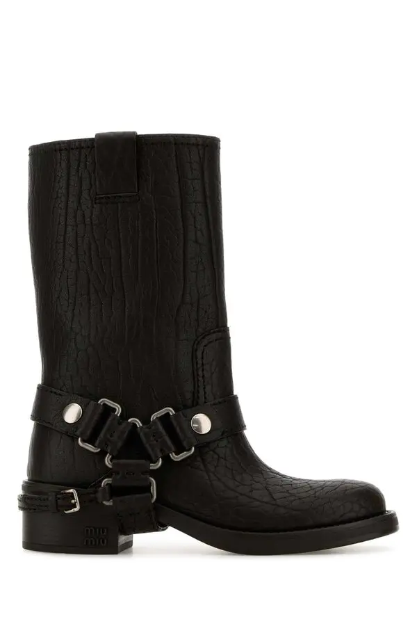 Miu Miu Vitello Leather Ankle Boots - Brown