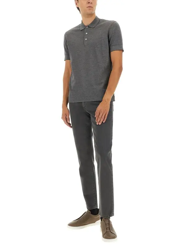 Zegna Cotton Blend Polo Shirt - Gray