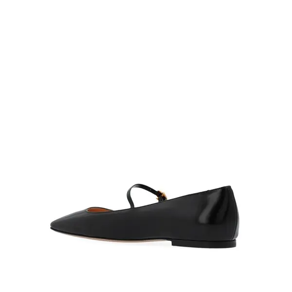 GIANVITO ROSSI Leather Ballerina Flats With Buckle Detail - Black