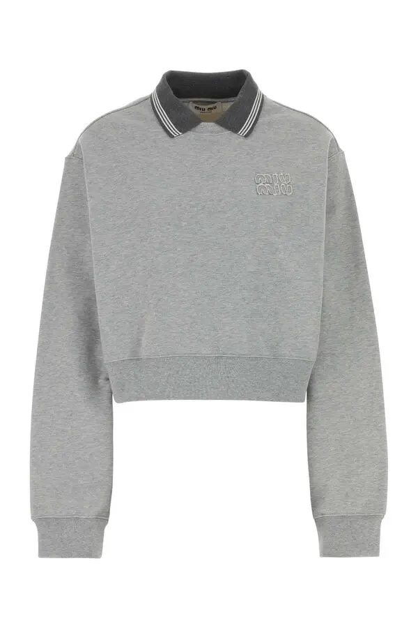 Miu Miu Melange Grey Cotton Oversize Sweatshirt - Gray