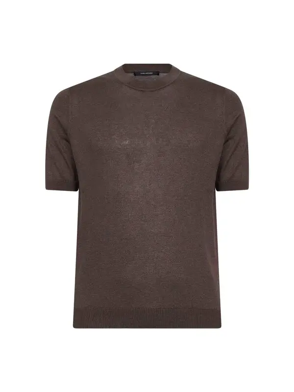Tagliatore Dark Brown Silk Knit Crewneck T-shirt - Multicolor