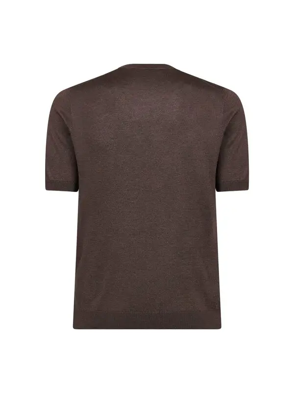 Tagliatore Dark Brown Silk Knit Crewneck T-shirt - Multicolor