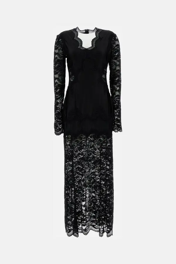 Rabanne Long Lace Dress With Semi-sheer Fabric