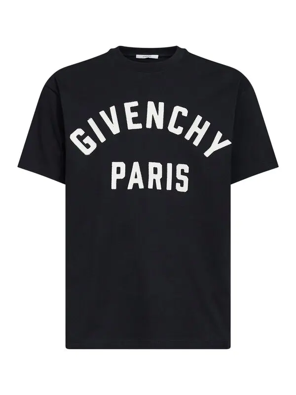 Givenchy Black Cotton Paris Embroidered T-shirt - Multicolor