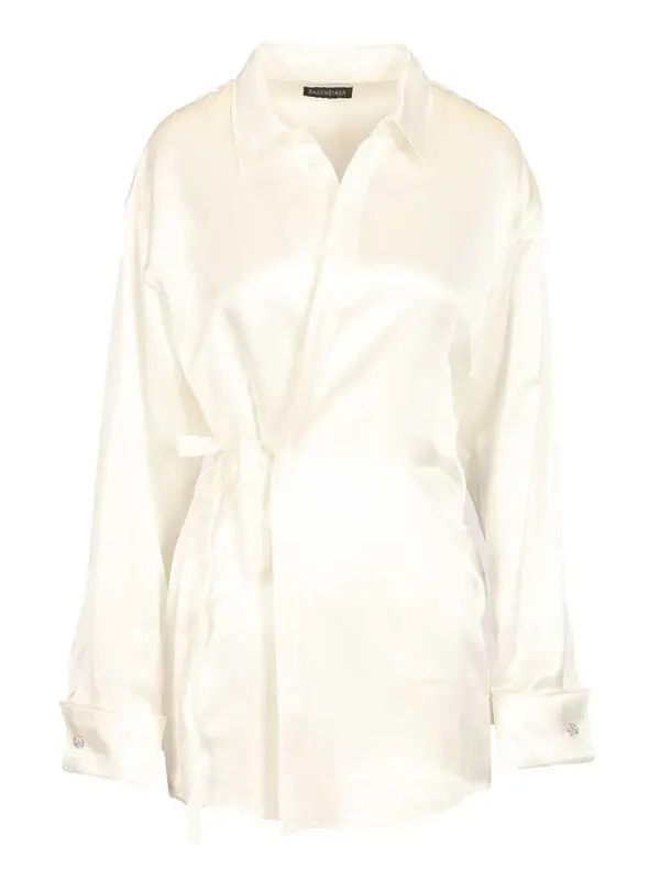 Balenciaga Satin Wrap Shirt With Rhinestone Cuffs - White
