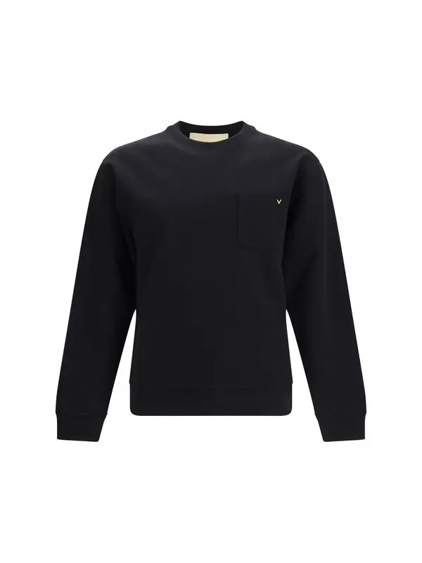 Valentino Garavani Cotton Jersey Crewneck Sweatshirt With Vlogo Detail - Black