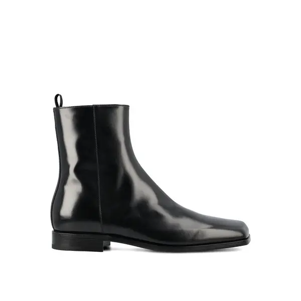 Prada Brushed Calf Leather Square Toe Zip-up Boots