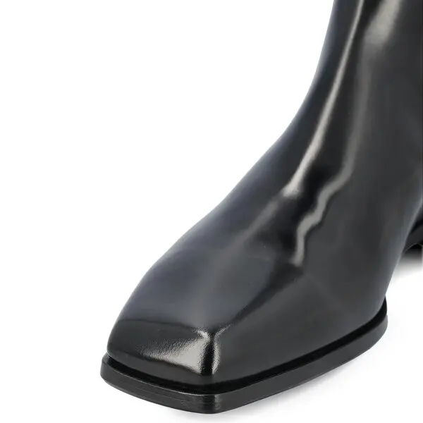 Prada Brushed Calf Leather Square Toe Zip-up Boots