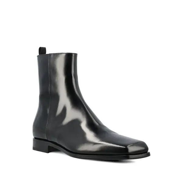 Prada Brushed Calf Leather Square Toe Zip-up Boots