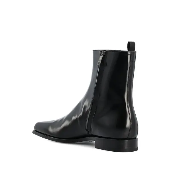 Prada Brushed Calf Leather Square Toe Zip-up Boots