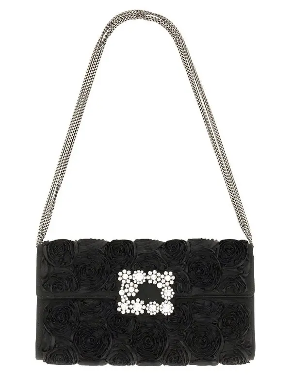 ROGER VIVIER Efflorescence Clutch Bag With Chain Strap - Black