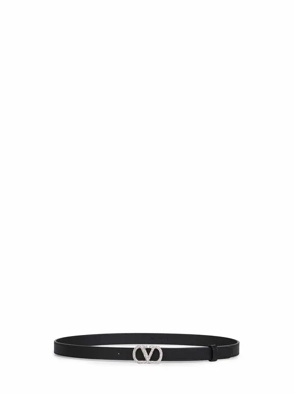 Valentino Garavani Black Leather Crystal-embellished Vlogo Signature Belt - Multicolor