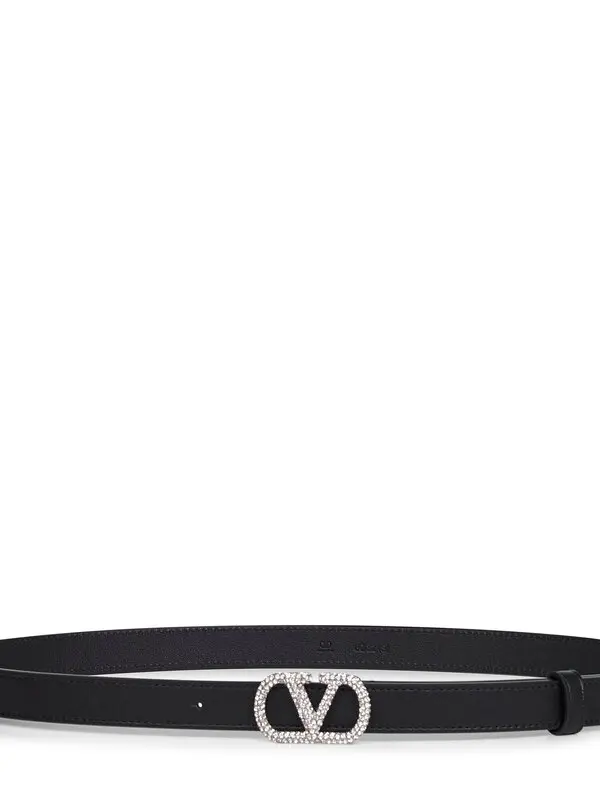 Valentino Garavani Black Leather Crystal-embellished Vlogo Signature Belt - Multicolor