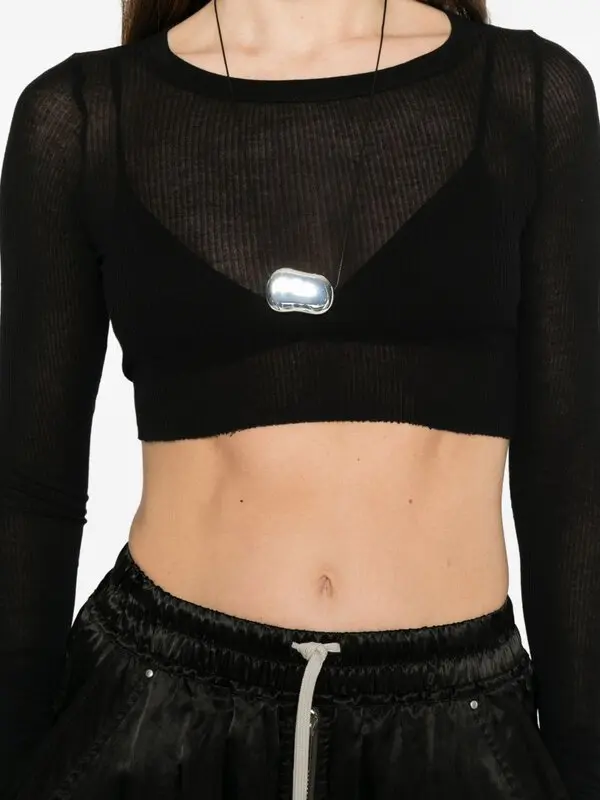 Rick Owens Rib Knit Cropped Long Sleeve Top