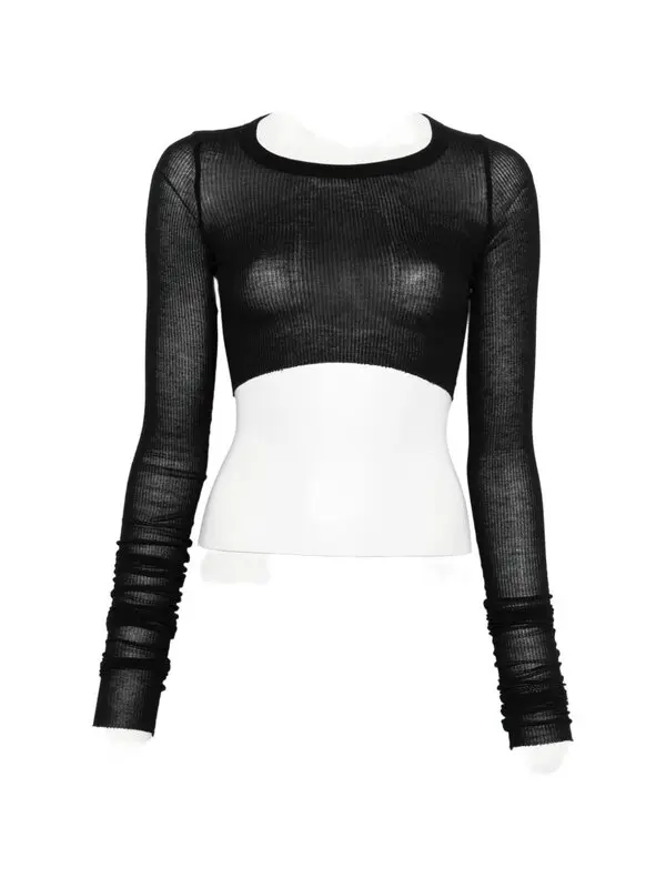Rick Owens Rib Knit Cropped Long Sleeve Top - Multicolor
